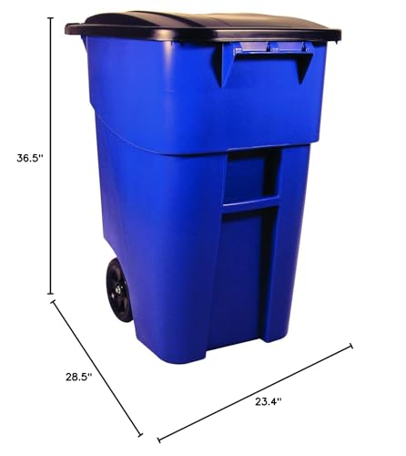 Rubbermaid Commercial Products BRUTE Rollout Trash/Garbage Can/Bin with Wheels, 50 GAL, Blue, for Restaurants/Hospitals/Offices/Back of House/Warehouses
