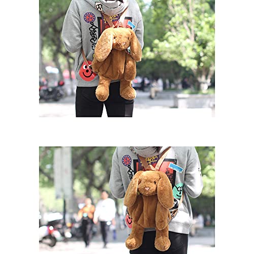Kmiunty Cute Fuzz Plush Animal Rabbit Backpack Bags with Adjustable Straps for Girls (Brown)