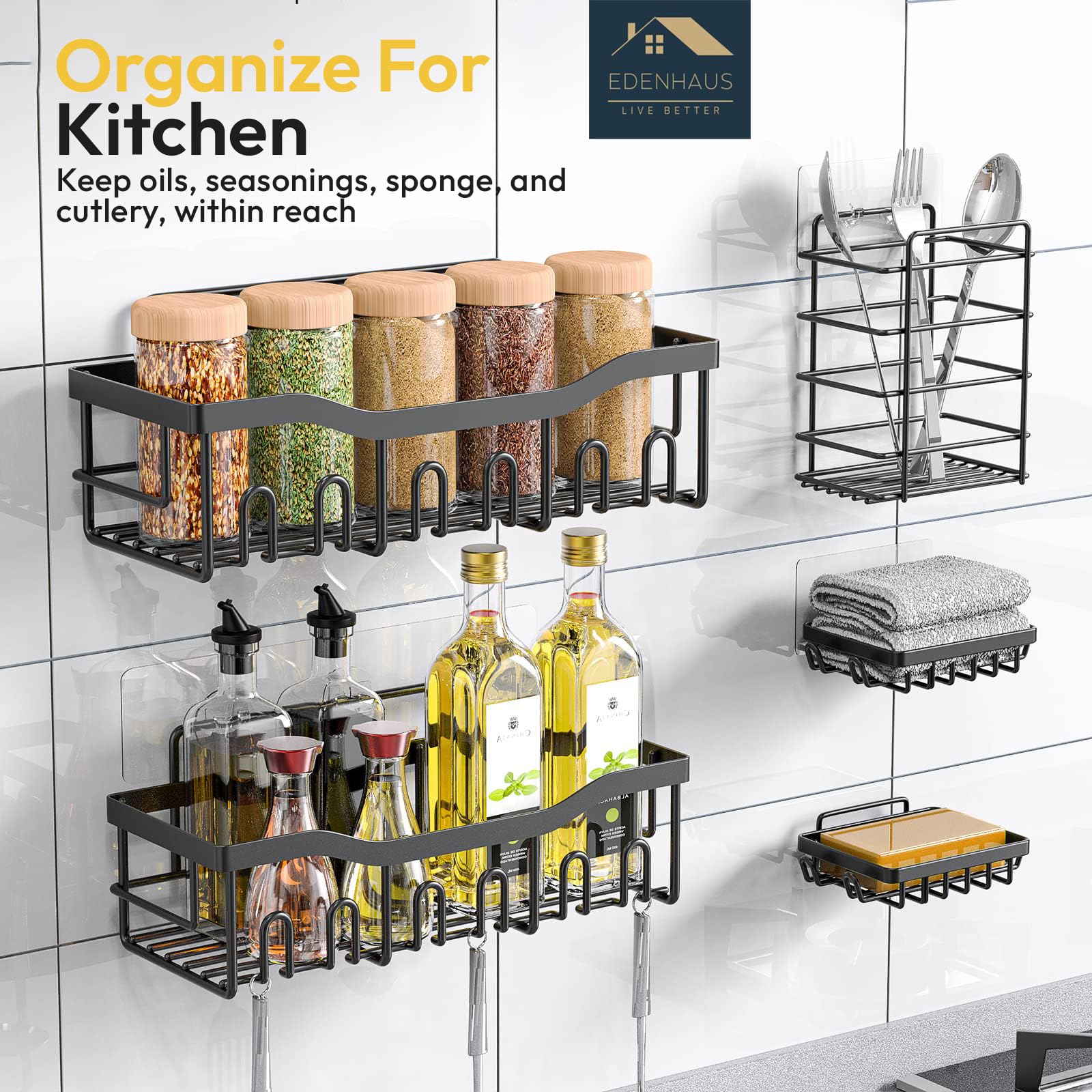 Shower Caddy Set of 5 – 2 Large Stainless Steel Shower Racks with 20 Hooks, 2 Soap Holders & 1 Toothbrush Holder