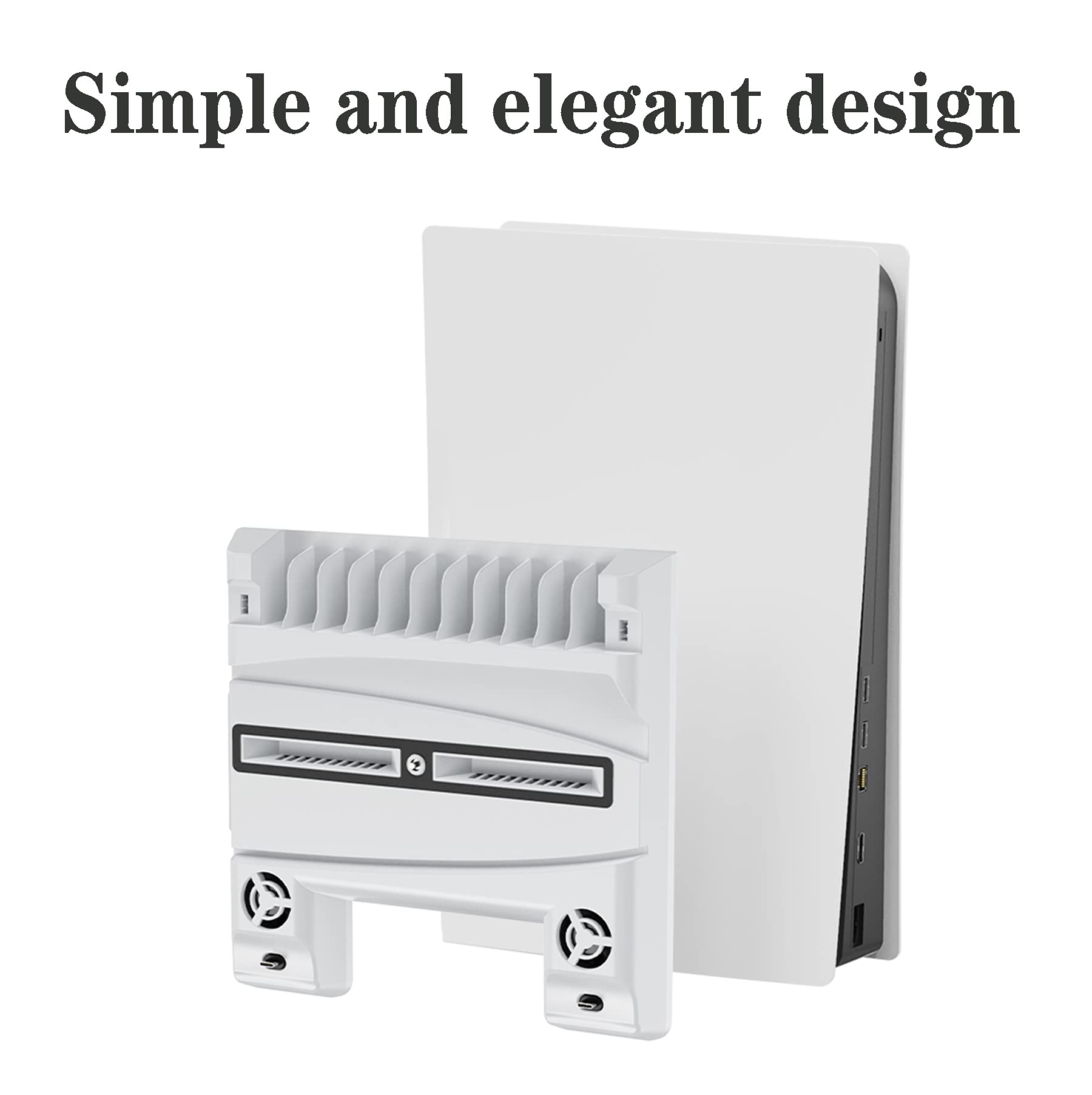 DOBE-TP5-0593 PS5 Stand with Suction Cooling Fan and Dual Controller Charger Station for Playstation 5 PS5 cooling fan stand + CD storage rack + handle dual charging for PS5 DE/UHD (white)