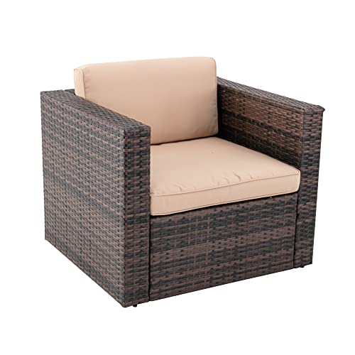 DROPPER 6Pcs Outdoor Garden Patio Furniture PE Rattan Wicker Sectional Cushioned Sofa Sets with 2 Pillows and Coffee Table