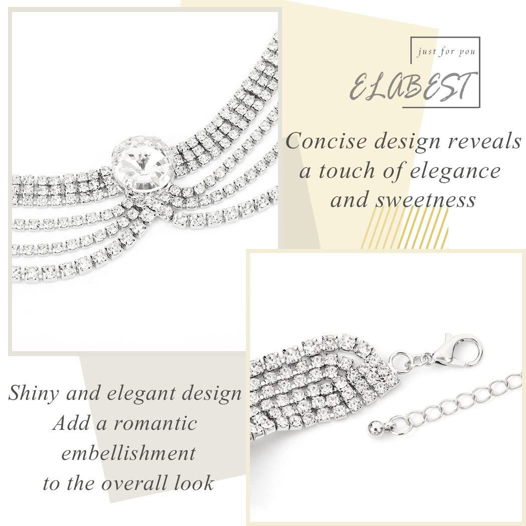 ELABEST Rhinestone Ankle Bracelets Crystal Tassel Anklet 2pcs Boho High-heeled Tennis Foot Chain Wedding Jewelry Accessories for Women (Silver)
