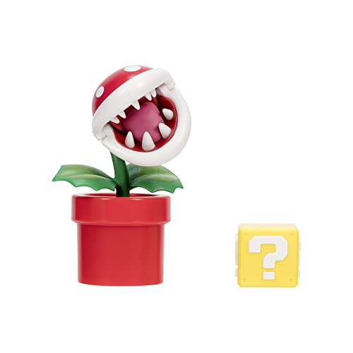 Super Mario Nintendo 4-Inch Piranha Plant Poseable Figure with Question Block Accessory. Ages 3+ (Officially Licensed)