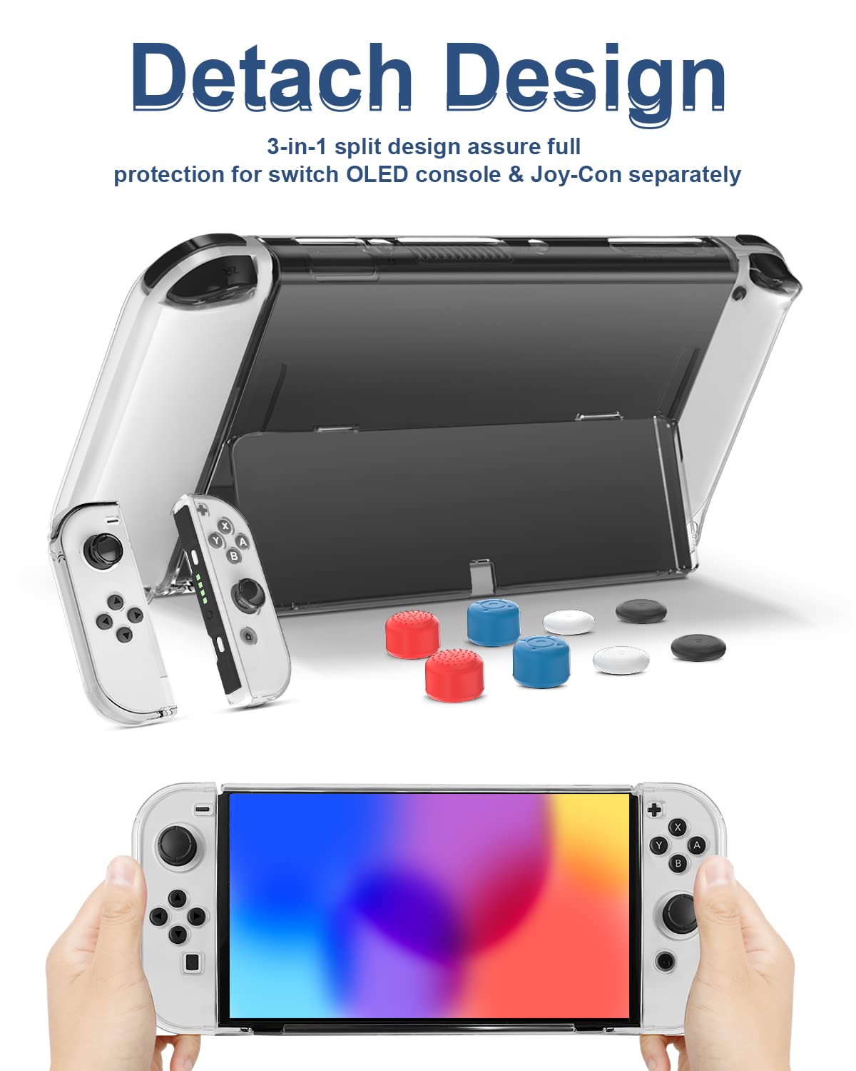 Dockable Case for Nintendo Switch OLED 2021 [New Upgrade], RTTACRTT Protective Case Cover for Nintendo Switch and Joy Con Controller with Screen Protector and 6 Thumb Grip Caps