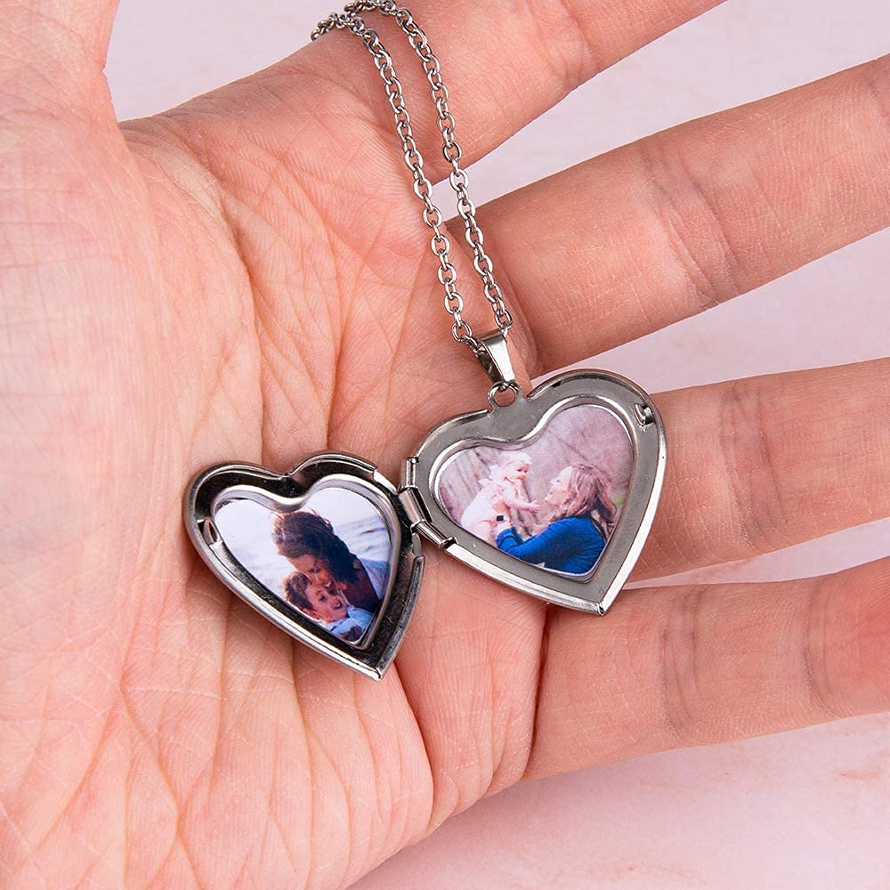 Custom Necklace Personalized Heart Locket Necklace That Holds Pictures Customized Add Your Photo Text for Women Kids Grandma Mothers or Lover Present