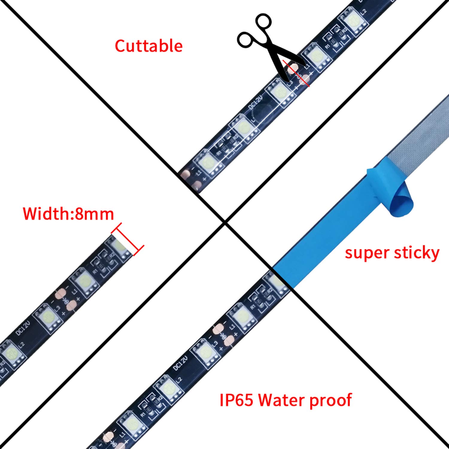 DS PC LED Strip via Magnetic for Computer Case Mid Tower Full Tower (White Lighting, SATA Connector, 39 inch Length, S Series)