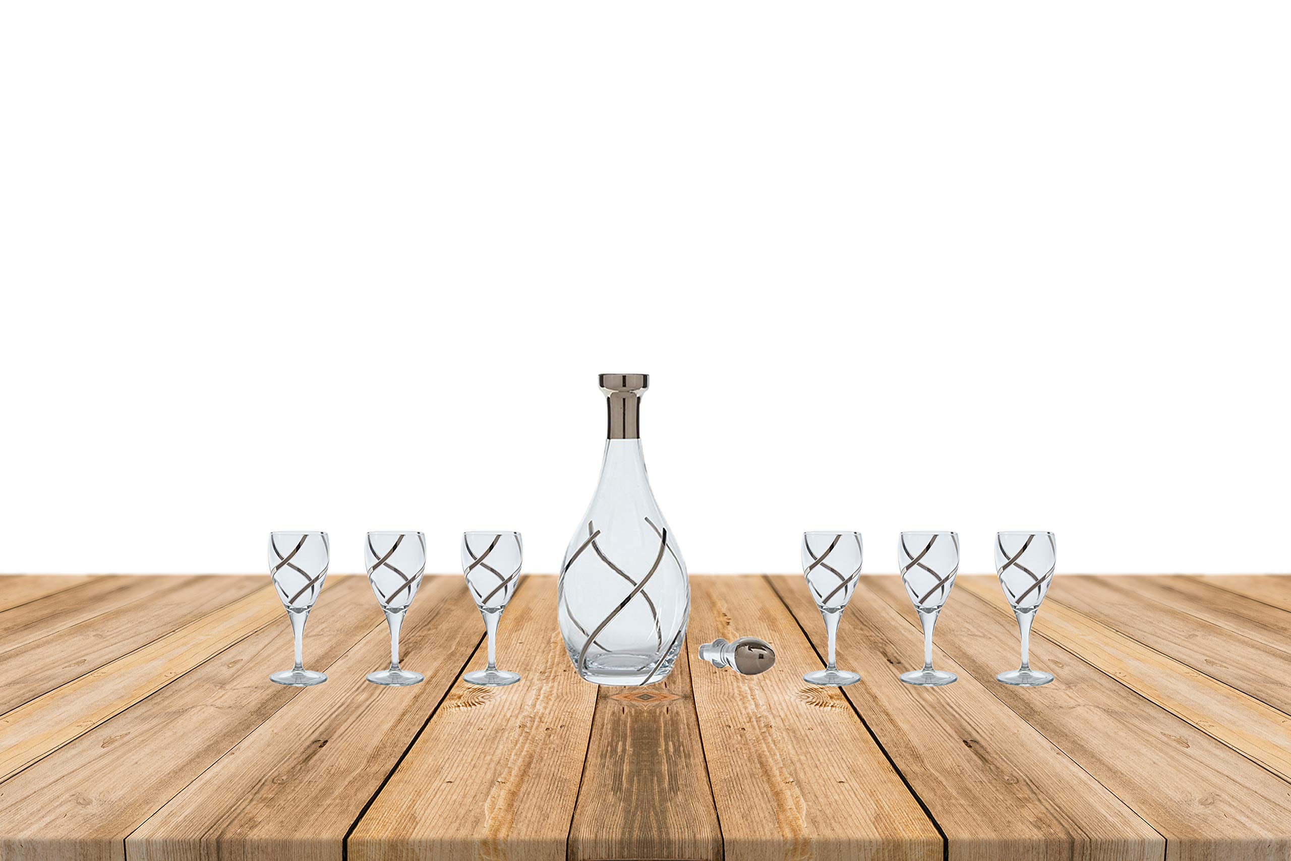 Glazze Crystal VNG-150-PL Handcrafted Wine Decanter and Stopper, Cut and Interwoven Hand-Painted 24K Platinum Detailing, 13" Tall, 42 oz Capacity