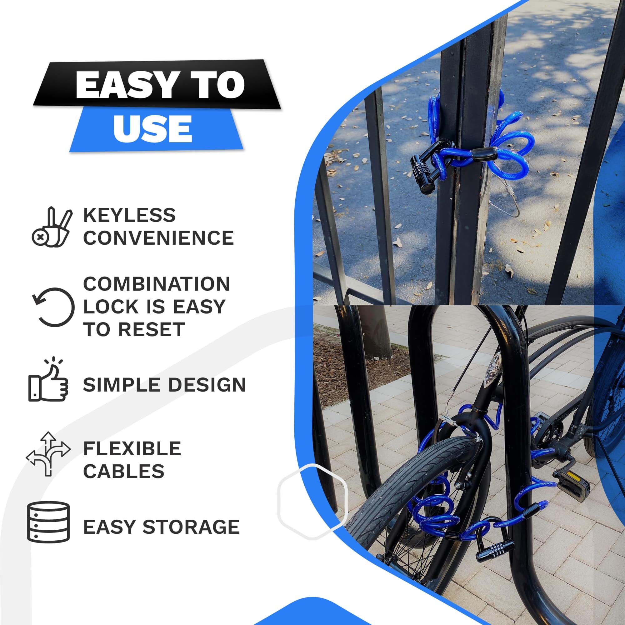 DocksLocks Security Cable Lock Set (5ft to 25ft Lengths) β Weatherproof, Looped Ends, Coiled, Compact, Includes U-Lock, Anti-Theft for Bikes, Patio Furniture, Kayaks, Outdoor Equipment 20ft