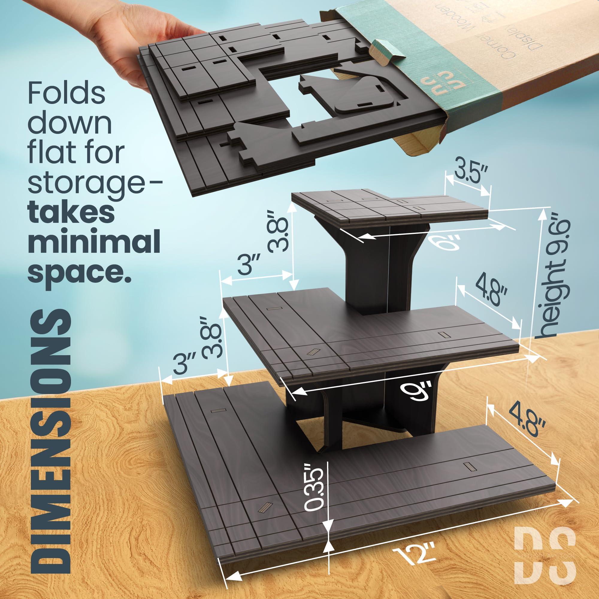 DS THE DISPLAY STORE Corner Black Wooden Cupcake Stand, Earring Display Stand, Jewelry Display, Dessert Table Display Set, Card Display Rack, Sticker Display, Earring Display for Selling, Card Stand