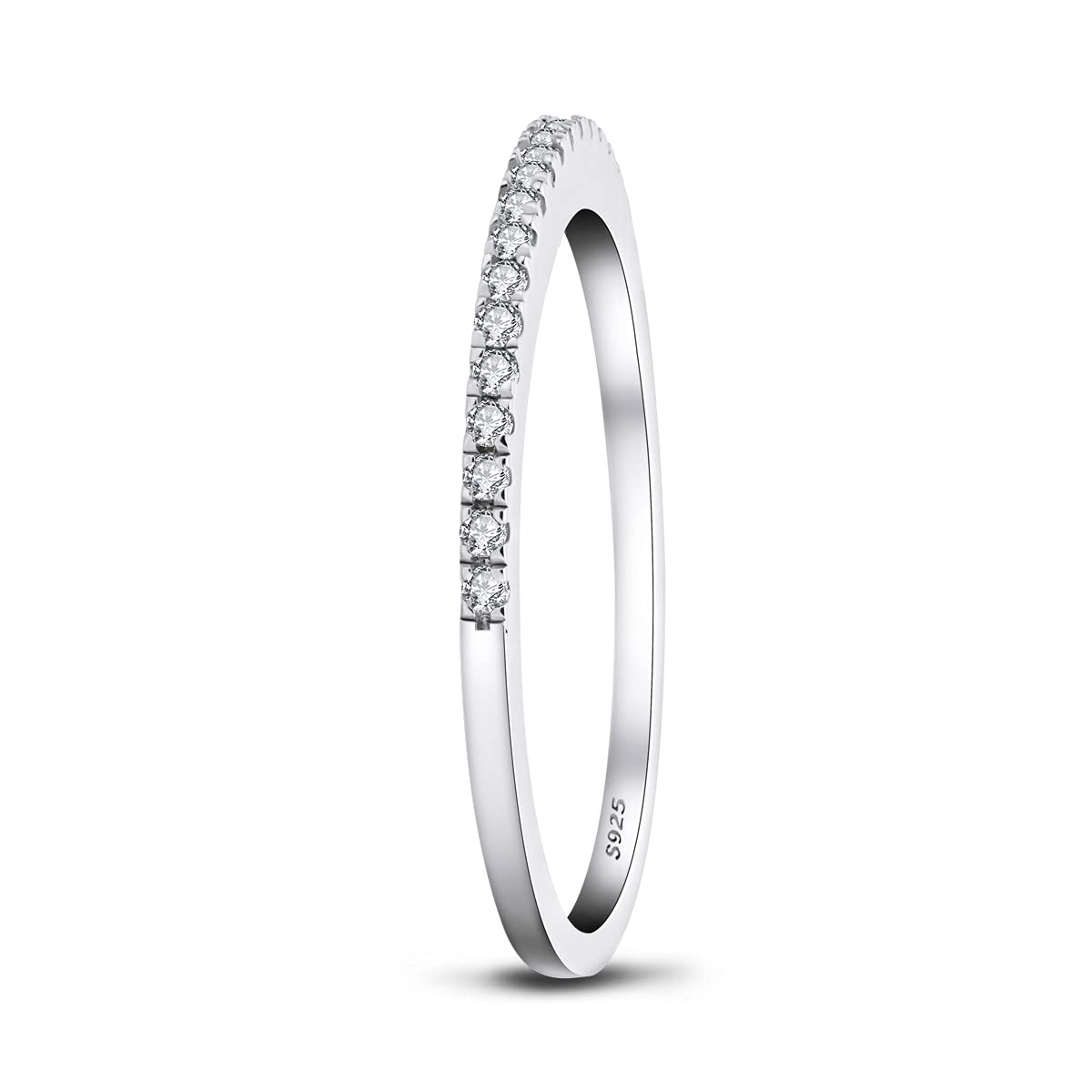 DYUNQ Wedding Band Half Eternity Ring Stackable sterling silver Cubic Zirconia White Gold Engagement Ring, Size 4 to 10, 1.2mm, Valentine's Day Gift