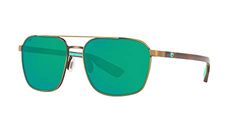 Costa Del Mar Mens Wader Rectangular Sunglasses, Antique Gold/Green Mirrored Polarized-580G, 58 mm
