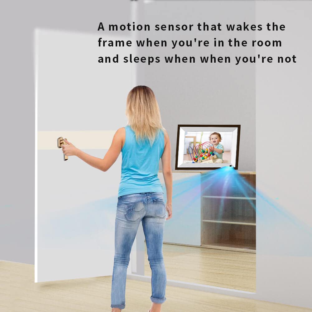 Digital Picture Frame,JREN 10.1 inch WiFi Digital Photo Frame with HD Touch Screen Auto-Rotate, Share Photos and Videos via FRAMEO App Anytime and Anywhere Plastic Frame Color Brown