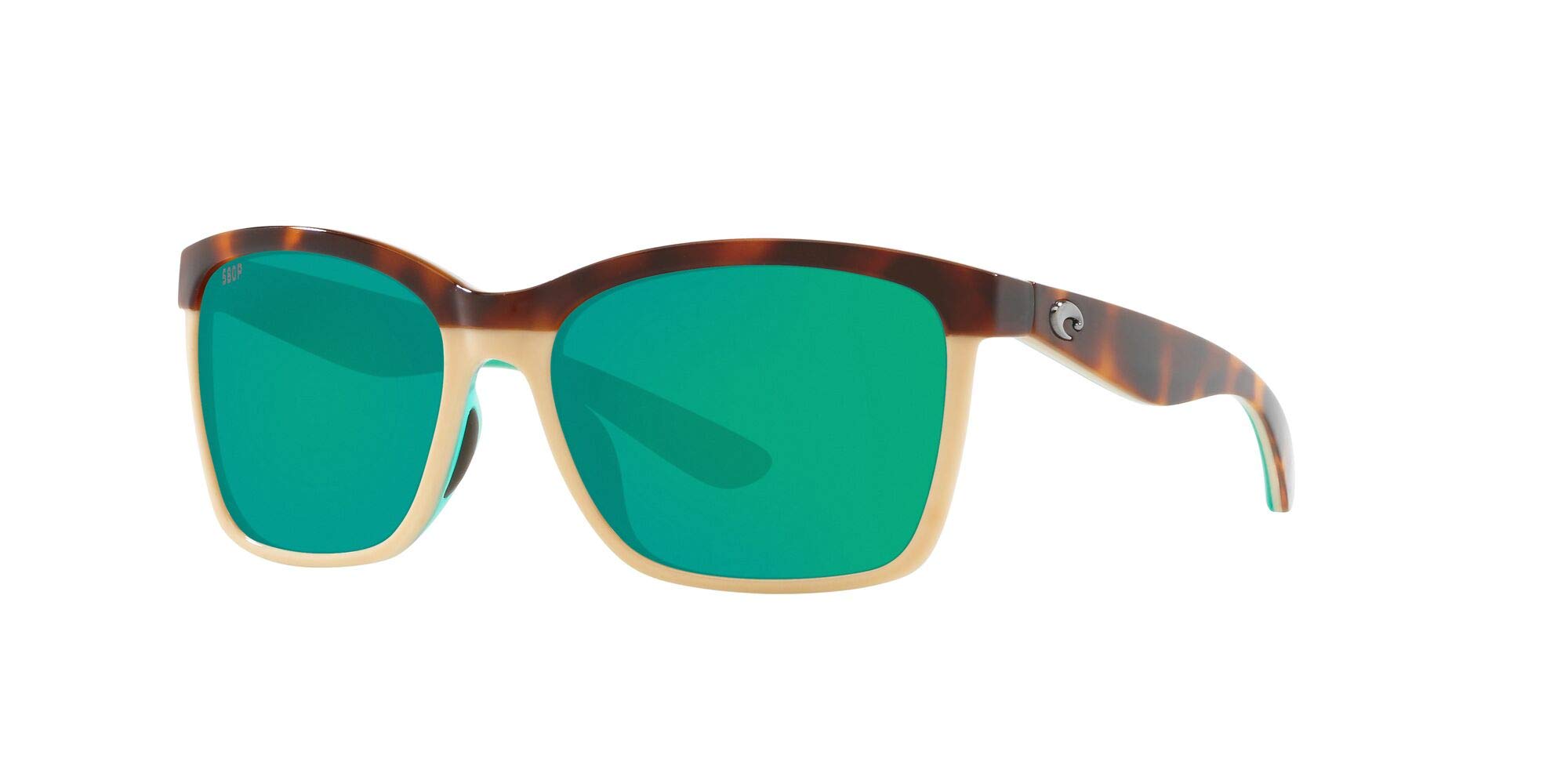 Costa Del Mar Womens Anaa Rectangular Sunglasses, Retro Tortoise/Cream/Mint/Green Mirrored Polarized-580P, 55 mm