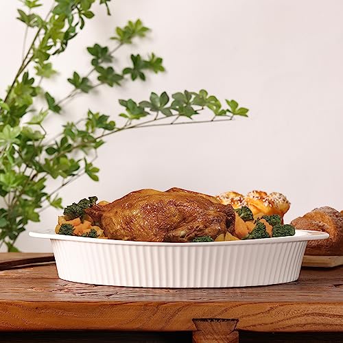 LEETOYI Porcelain 9x13 Large Oval Au Gratin Pans,Baking Dish for Servings, Bakeware with Double Handle for Kitchen and Home (White)