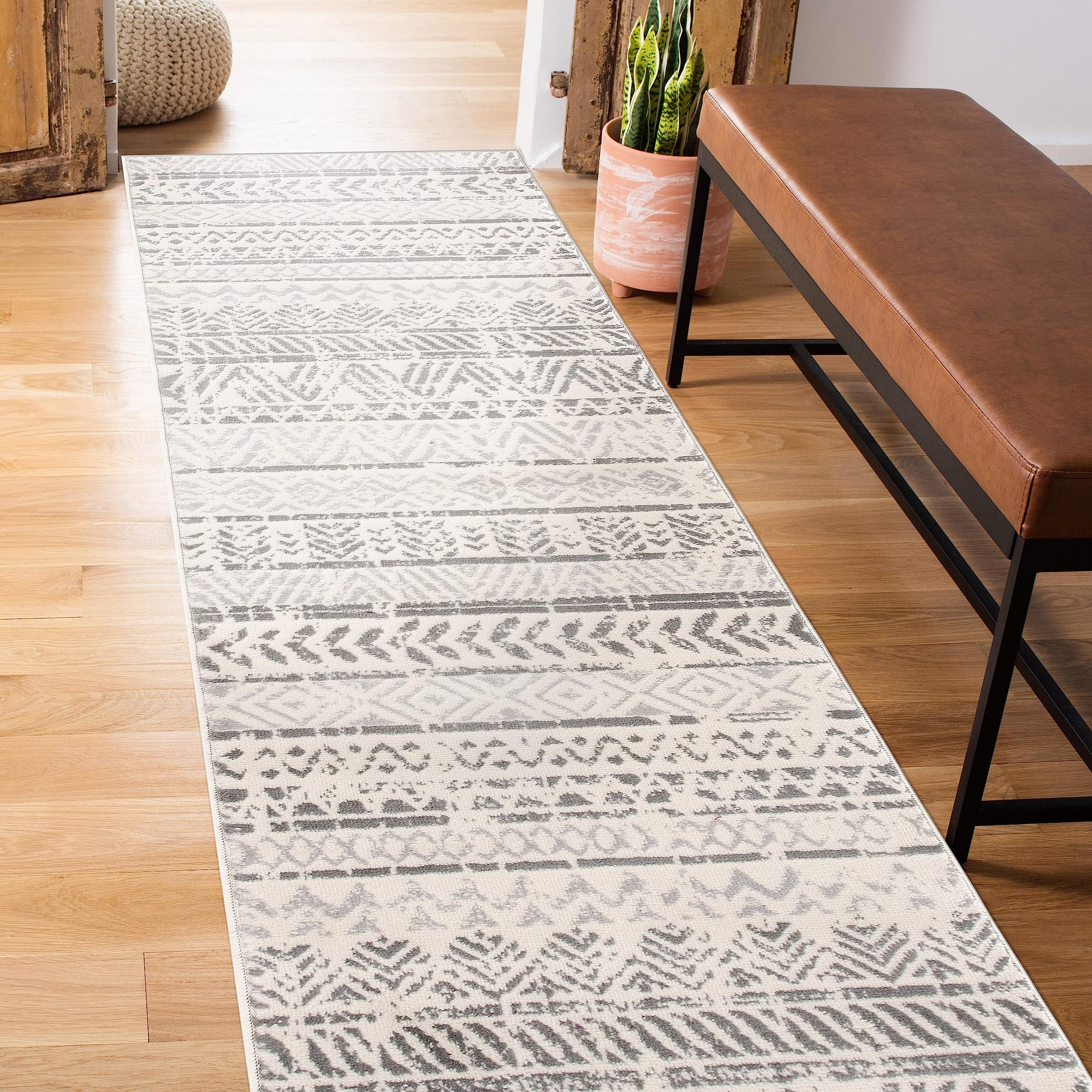 Rugshop Geometric Boho Perfect for high Traffic Areas of Your Living Room,Bedroom,Home Office,Kitchen Runner Rug 2' x 7' Gray