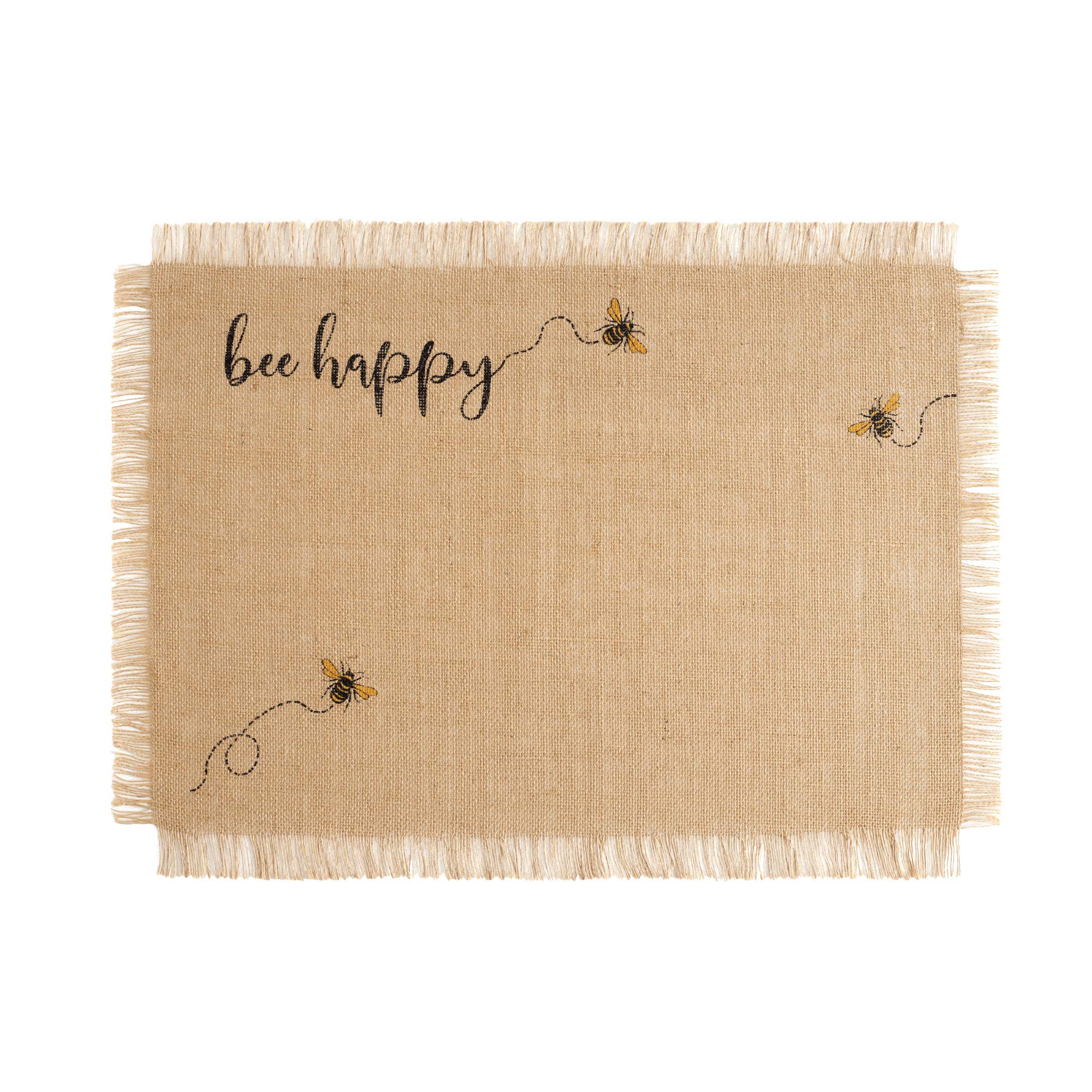 Elrene Home Fashions Farmhouse Living Bee Happy Burlap Placemats, Set of 4, 13" x 19", Multi 4 Count