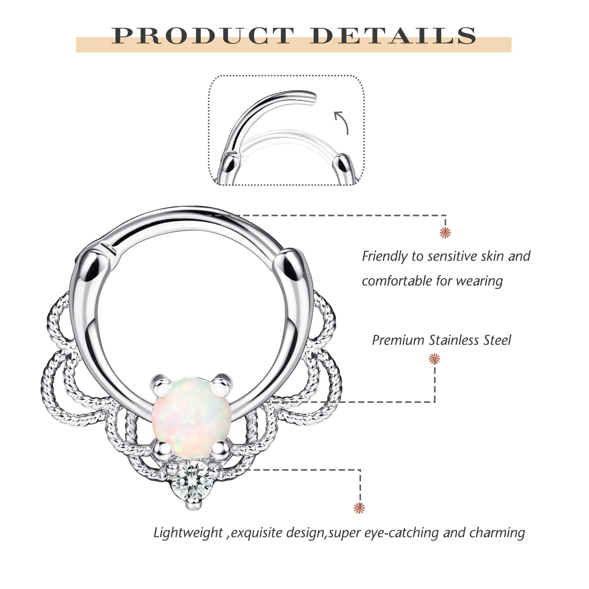 Drperfect Septum Rings 16G Stainless Steel Septum Clicker Daith Rook Helix Tragus Septum Piercing Jewerly