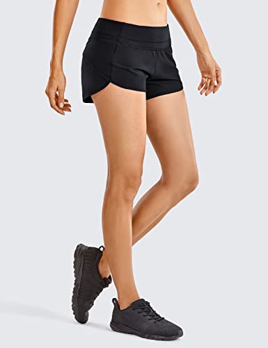 CRZ YOGA Women's Quick Dry Workout Running Shorts Mesh Liner - 2.5'' Drawstring Sport Gym Athletic Shorts Zip Pocket Black Small