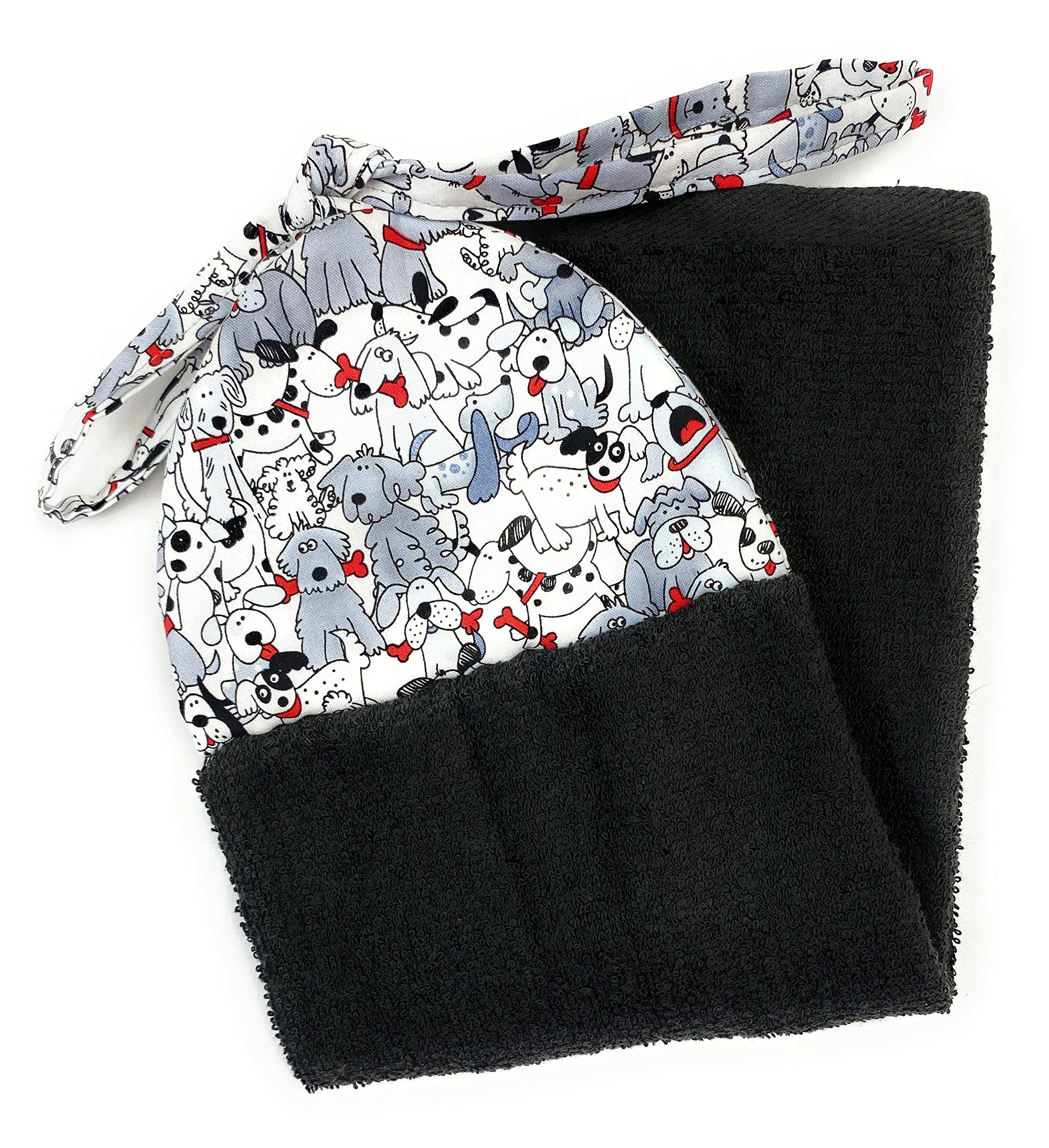 Gift for Puppies Dogs Puppy Lovers Grey Gray Black with Red Ties On Stays Put Black Kitchen Bathroom Hanging Loop Hand Dish Towel