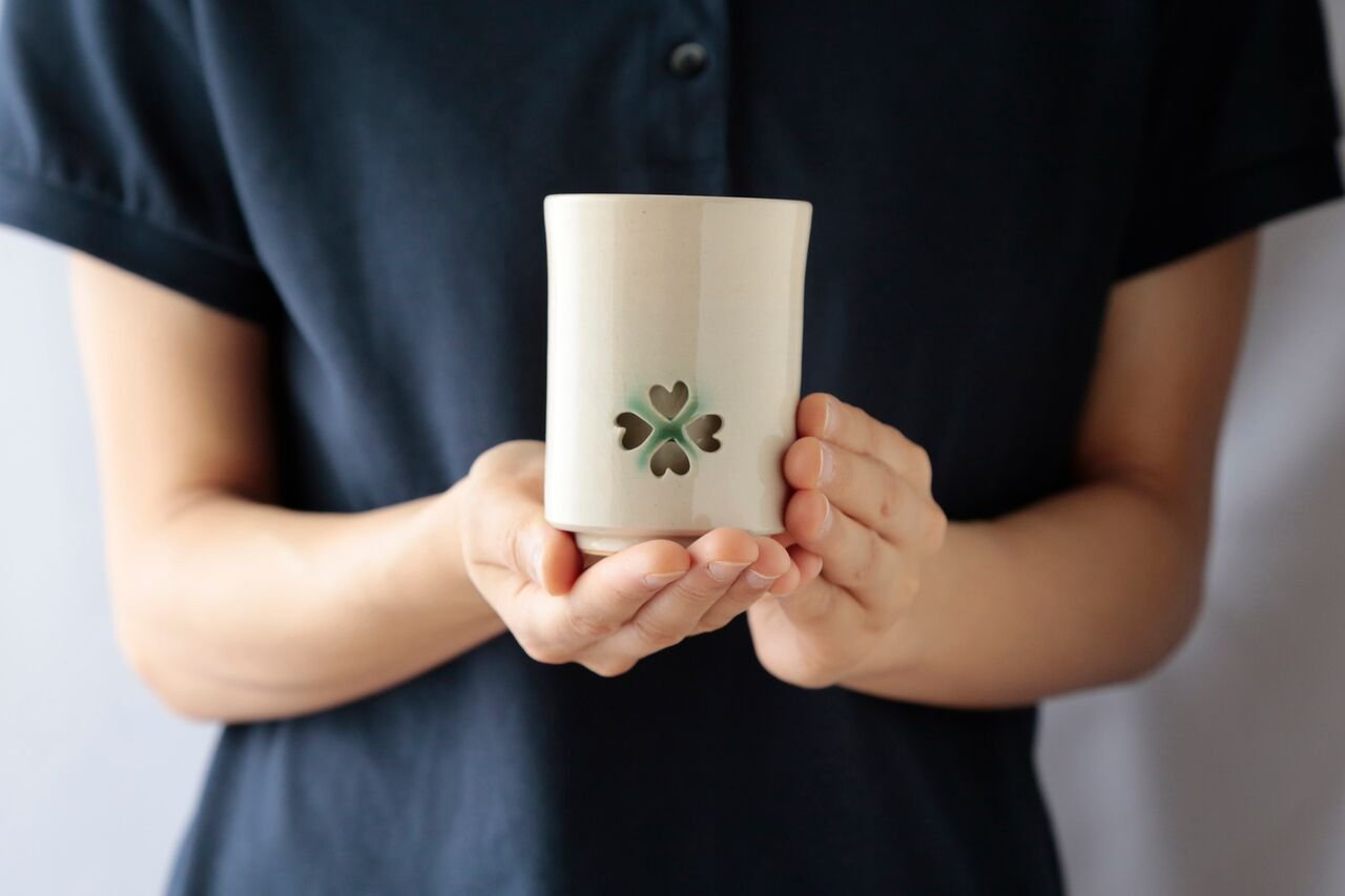 Hand-made: Double layer teacup Set of 2 | “Soma-Yaki” | Ivory White | Made in Japan |