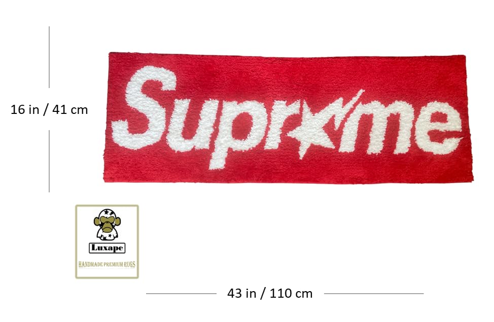 Luxape Supremed Rug - Hypebeast Room Decor - Handmade & Premium- 43 * 16in (110cm) - Suprme Rug - Designer Rugs - Aesthetic Room Decor Rug