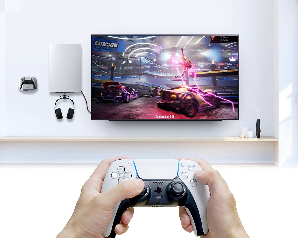 ElecGear PS5 Magnetic Wall Mount, Metallic Mount for Playstation 5 Ultra HD and Digital Edition, Pulse 3D Gaming Headset Hook, Magnets and Built-in Level Design fits Left or Right Beside TV