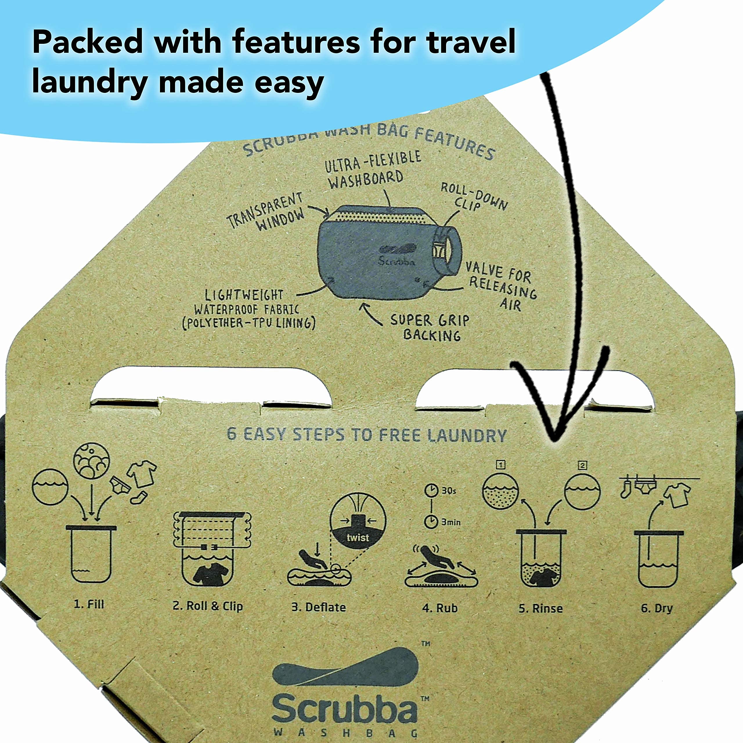 Scrubba Wash Bag Portable Washing Machine - Lightweight Manual Washing Machine for Travel, Camping, Laundry, Baby Clothes - Travel Essentials, Gift - use with Laundry Detergent/Sheets - 5.3 oz.