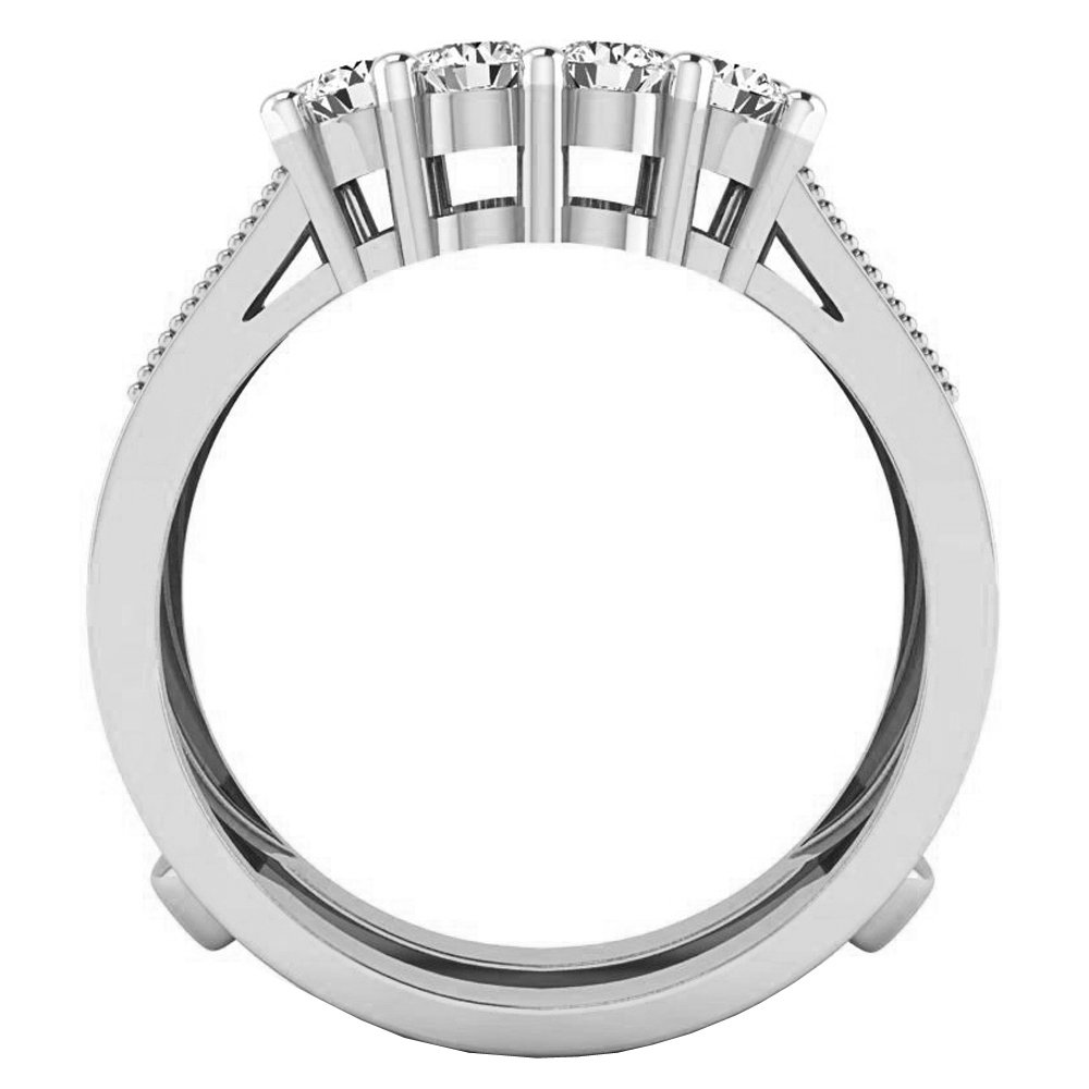 Dazzlingrock Collection 0.85 Carat (Ctw) 10K Round White Diamond Ladies Wedding Double Ring, White Gold, Size 6