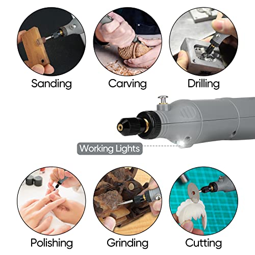 JEDIA Cordless Rotary Tool Kit, Father's Day 5-Speed Variable and USB Charging Cable Mini Power Rotary Tools, 3.7V with 45pcs Accessories for Fathers Gift, Sanding, Engraving, Polishing(Grey)