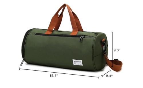 Dry and Wet Cylindrical Yoga Gym Bag with Shoe Pocket (Army Green)