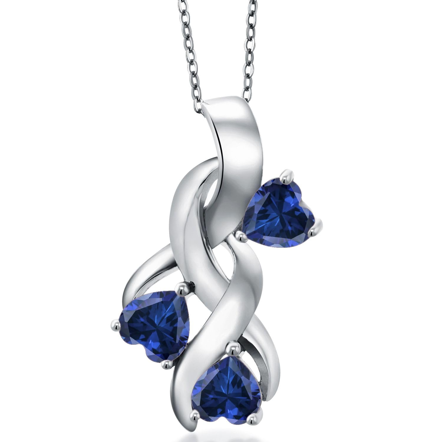 Gem Stone King 925 Sterling Silver Blue Created Sapphire Pendant For Women (1.50 Cttw, Gemstone September Birthstone, Heart Shape 5MM, 18 Inch Chain)