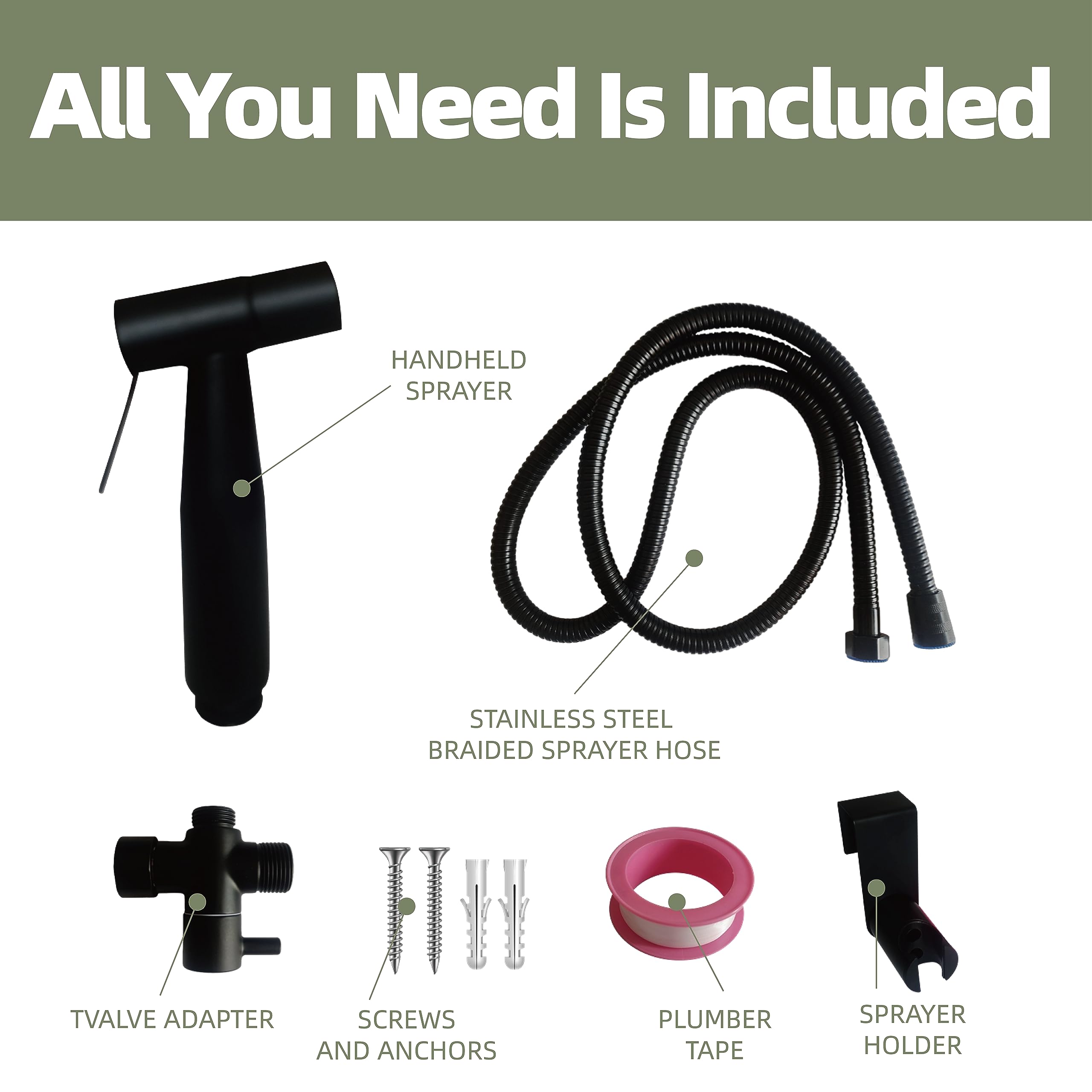 Rulism Handheld Bidet Sprayer for Toilet, Brass Leak Free T-Valve & Adjustable Jet Spray, Feminine Hygiene, Baby Diaper Sprayer with Superior Complete Accessories