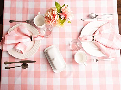 DII Buffalo Check Collection, Classic Farmhouse Tablecloth, Tablecloth, 52x52, Pink & White
