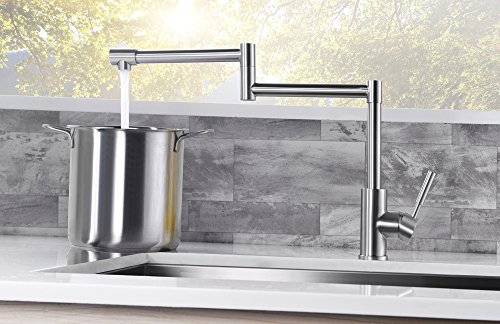 Heouty Modern Single Handle 2 Joints Free Rotating SUS304 Stainless Steel Pot Filler Faucet, Brushed Nickel Deck Mounted Kitchen Sink Faucet