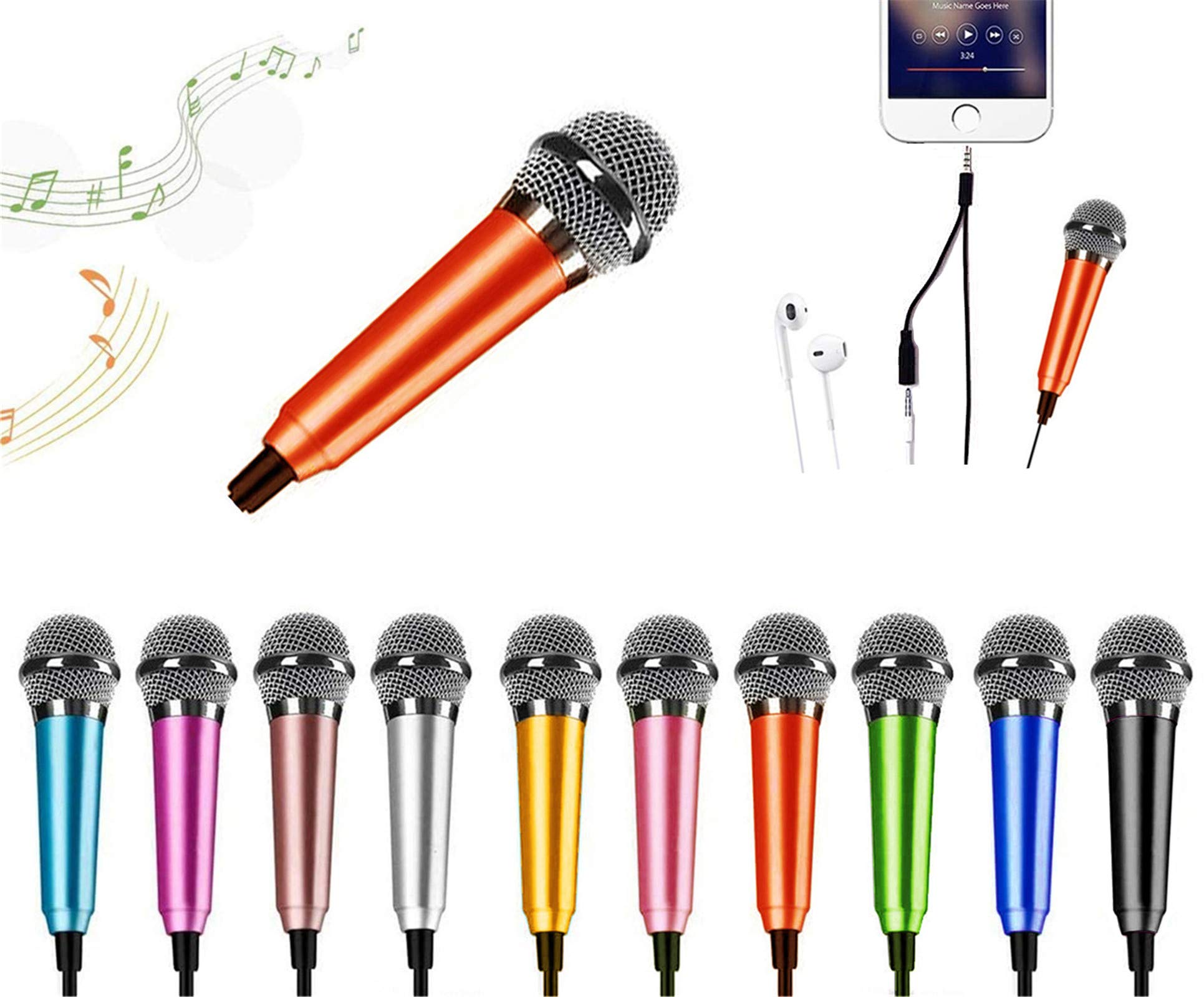 DELADOLA Mini Microphone,Portable Vocal Tiny Microphone, Asmr Microphone,Phone Microphone, Mini Karaoke Microphone for Voice Recording Chatting and Singing On iPhone,Android,Laptop Notebook(Orange)