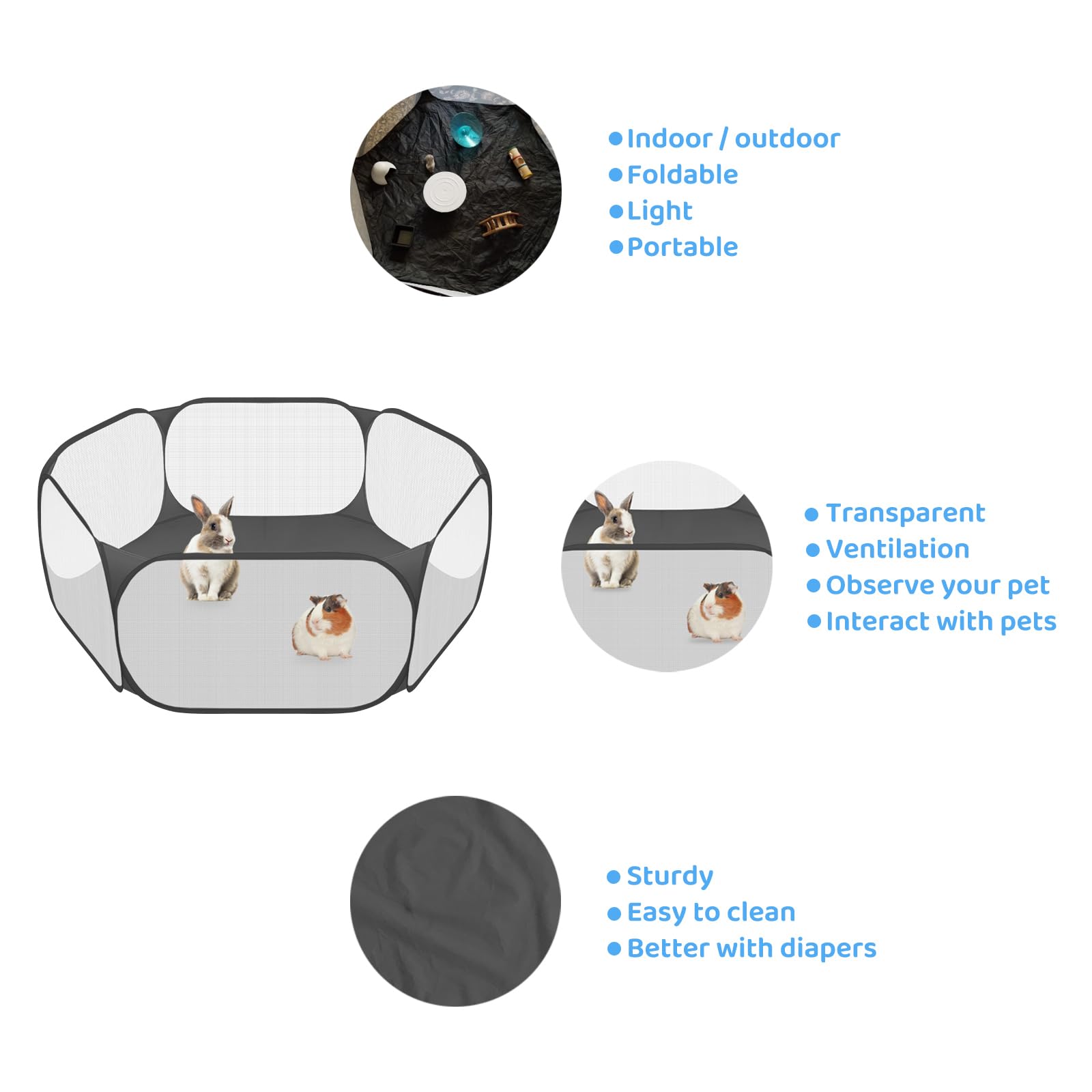 Small Animals C&C Cage Tent, Breathable & Transparent Pet Playpen Pop Open Outdoor/Indoor Exercise Fence, Portable Yard Fence for Guinea Pig, Rabbits, Hamster, Chinchillas and Hedgehogs