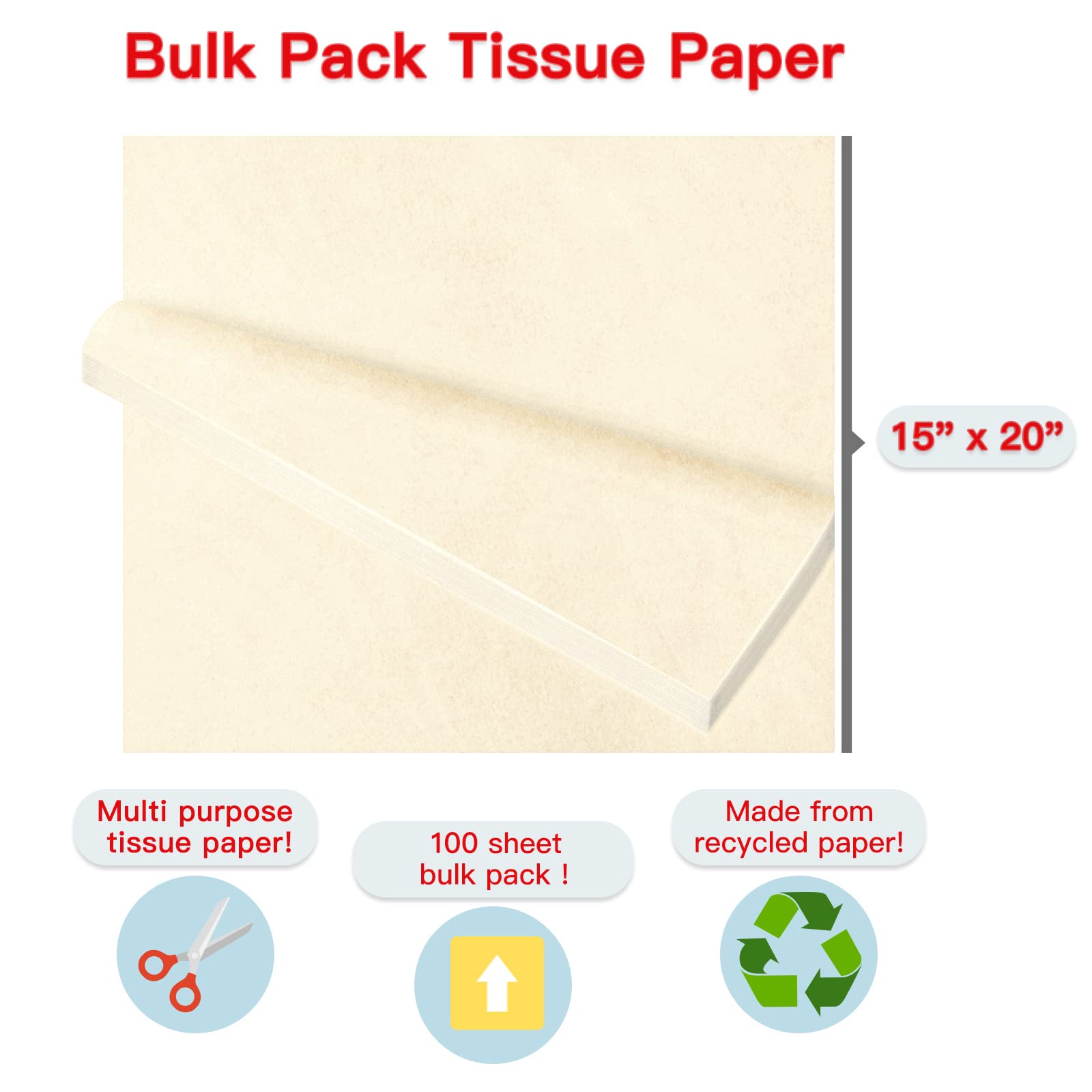 RUSPEPA Gift Wrapping Tissue Paper - Tissue Paper for Gift Wrap, Art Crafts, DIY, Pack Bags, Birthday, Wedding and More - 15 x 20 inches - 100 Sheets - Ivory