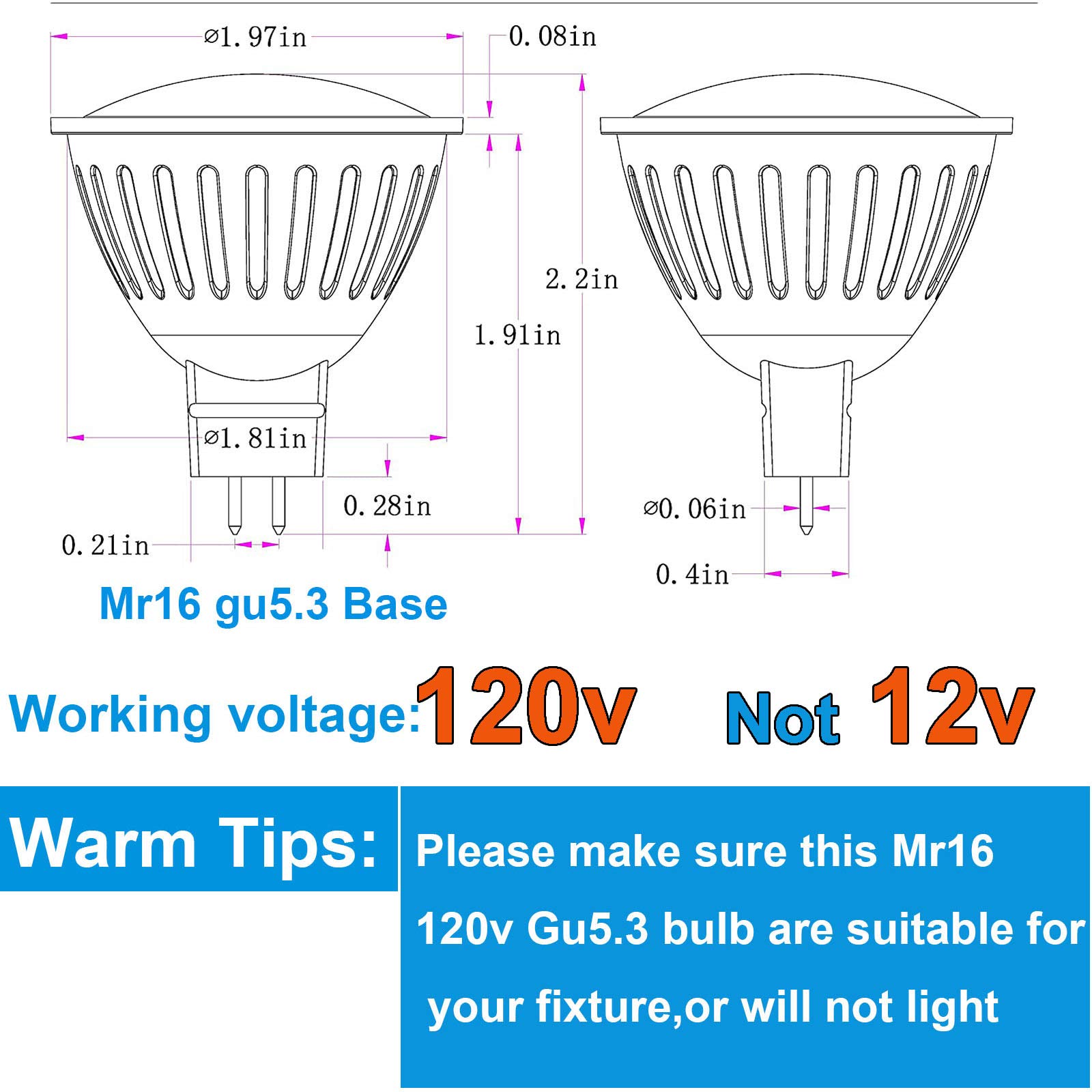 Small Frog 120V MR16 Led Bulbs 5W Replace 40W -50W Halogen Bulb,3000K Soft Warm White,120 Voltage MR16 GU5.3 Bulb Spotlights for Landscape Flood Track Lighting,Dimmable,Pack of 6