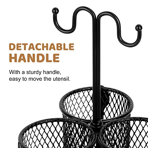 DTICON Utensil Caddy Silverware Cutlery Holder: Kitchen Countertop Flatware Organizer for Party Spoon and Fork Holder Black Basket Outdoor Buffet Camping Picnic Modern Metal Utensils Counter Storage