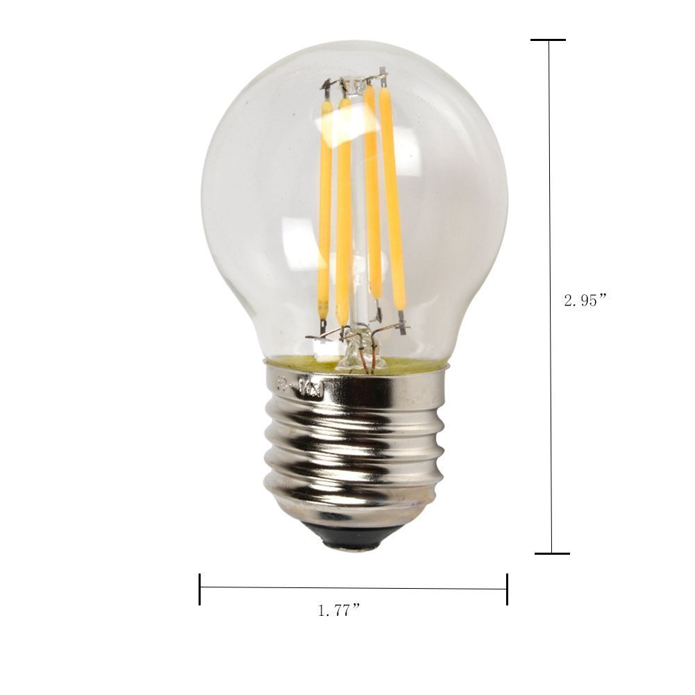 CTKcom 4W G45 Dimmable Edison Style Antique LED Light Bulb(4 Pack)- LED Filament Bulb 40W Incandescent Equivalent 400LM 2700k Warm White Lamps for Home Pendant Antique Light Fixtures E26/E27 110V~130V