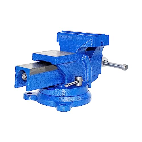 HFS (R) 5" Heavyduty Bench Vise Anvil Forged.360 Swivel Locking Base Desktop Clamp (16LBS), FS Blue Design