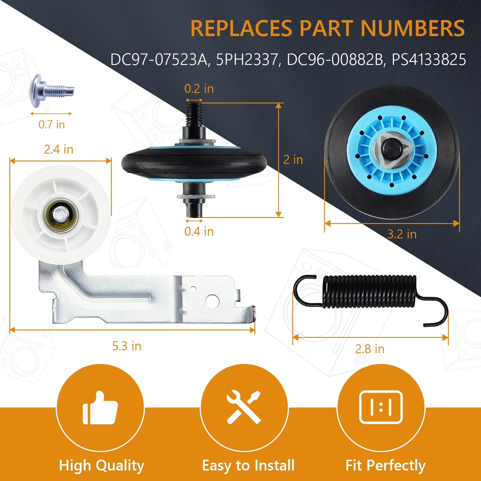 Dryer Roller Repair Kit by Gattaidar with Idler Pulley DC93-00634A, Drum Roller DC97-16782A, Dryer Belt 6602-001655, Compatible with Samsung Replace PS4221885 DV48H7400EW/A2