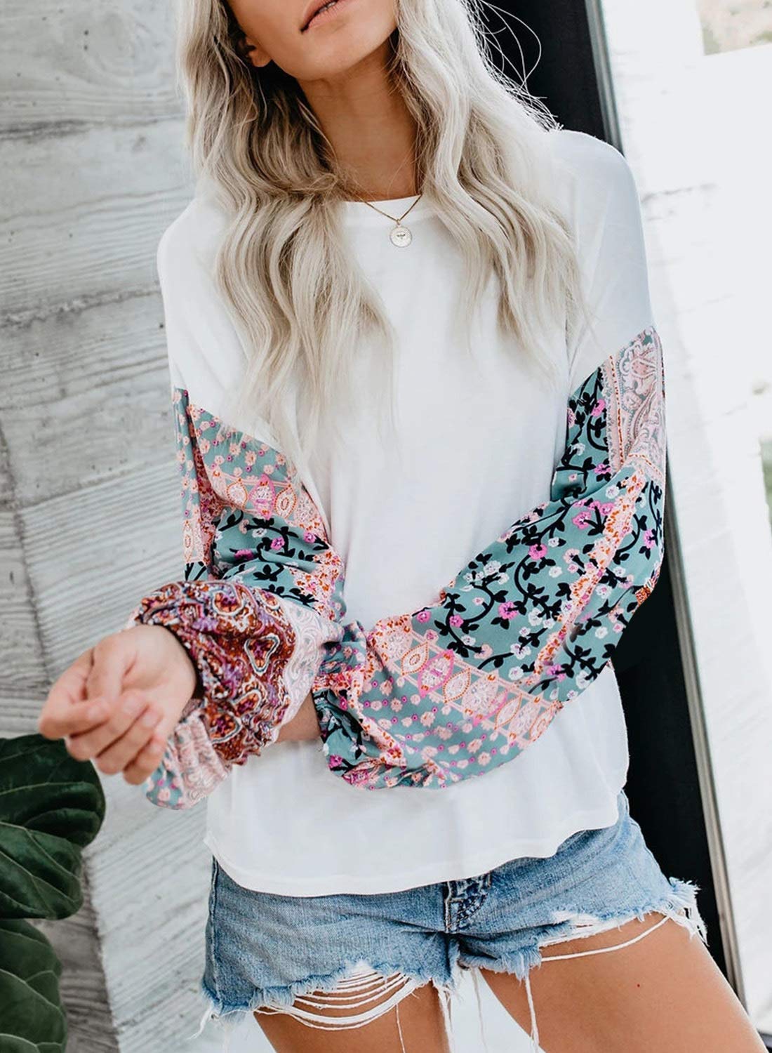 Dokotoo Womens Ladies Cute Patchwork Contrast Raglan Paisley Long Sleeve Loose Slouchy One Shoulder Waffle Knit Oversized Sweaters Pullover Sweatshirts Blouses Fall Tops Baggy T Shirts Multi XL