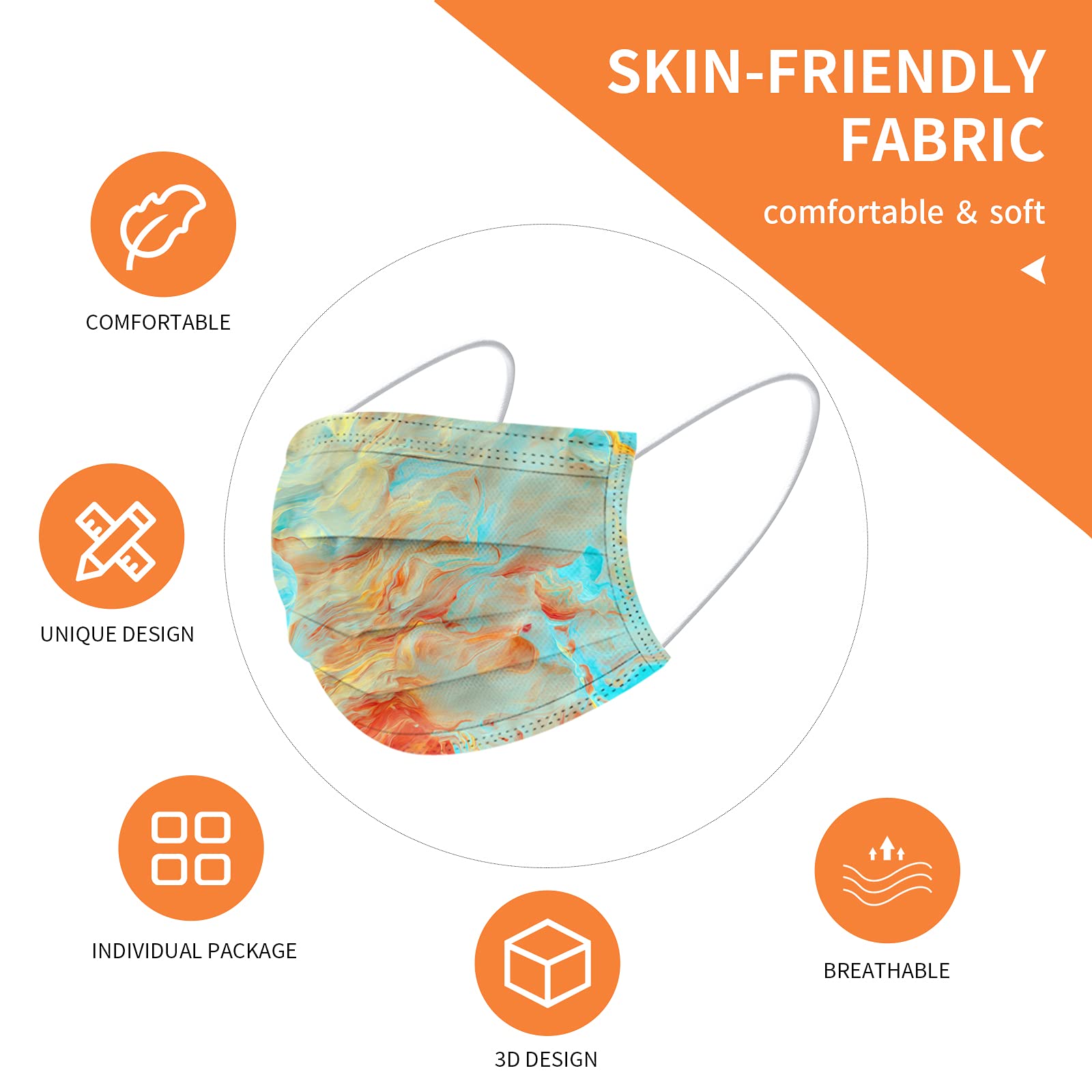 Disposable Face Mask Individually Wrapped - 50 Pcs Face Mask Non Woven Disposable 3 Ply Earloop for Men & Women
