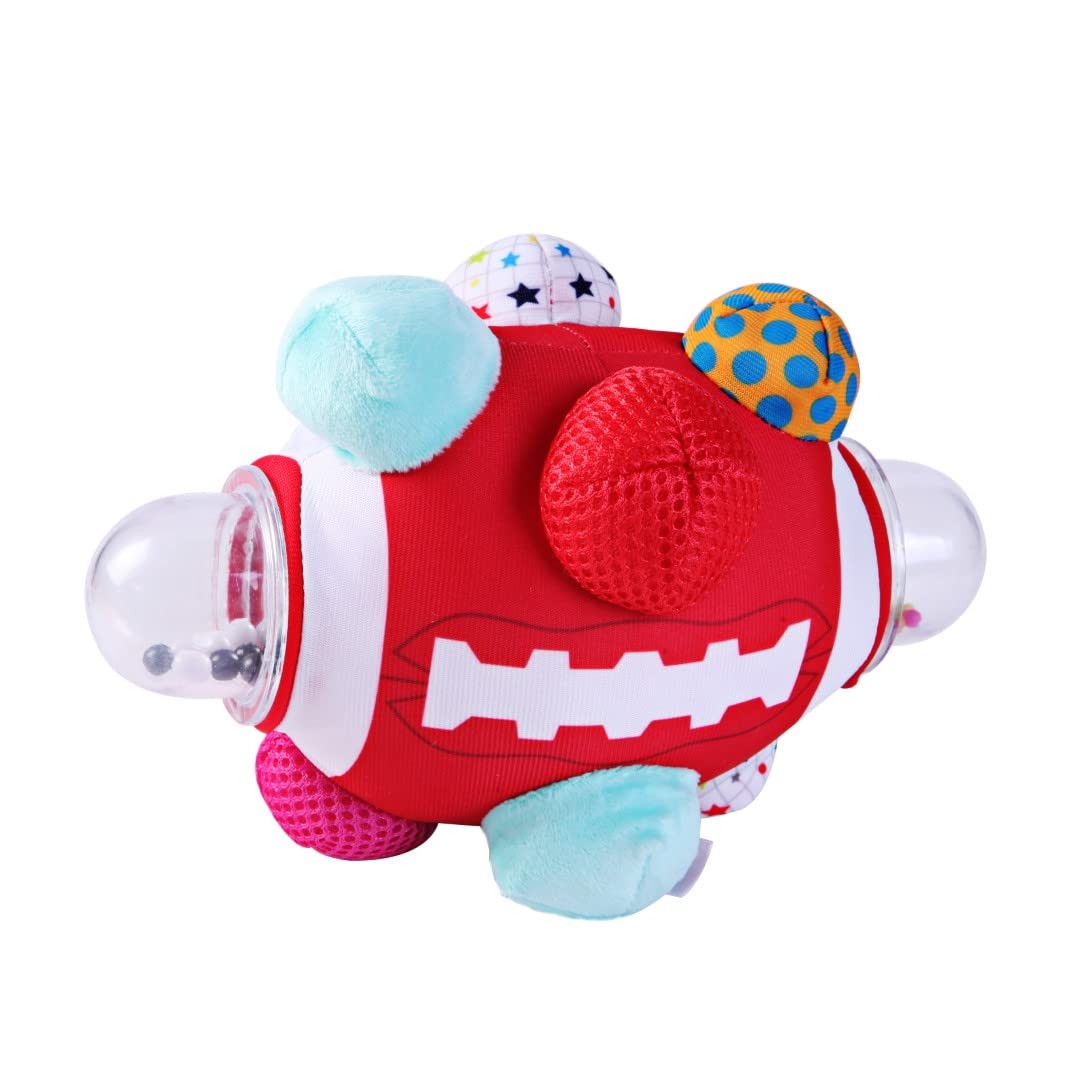 The Season Toys Football Bumpy Ball for Baby Cognitive Developmental, Baby Boys & Girls ā Newborn to 36 Months Sensory Football Rattle Toy, Red