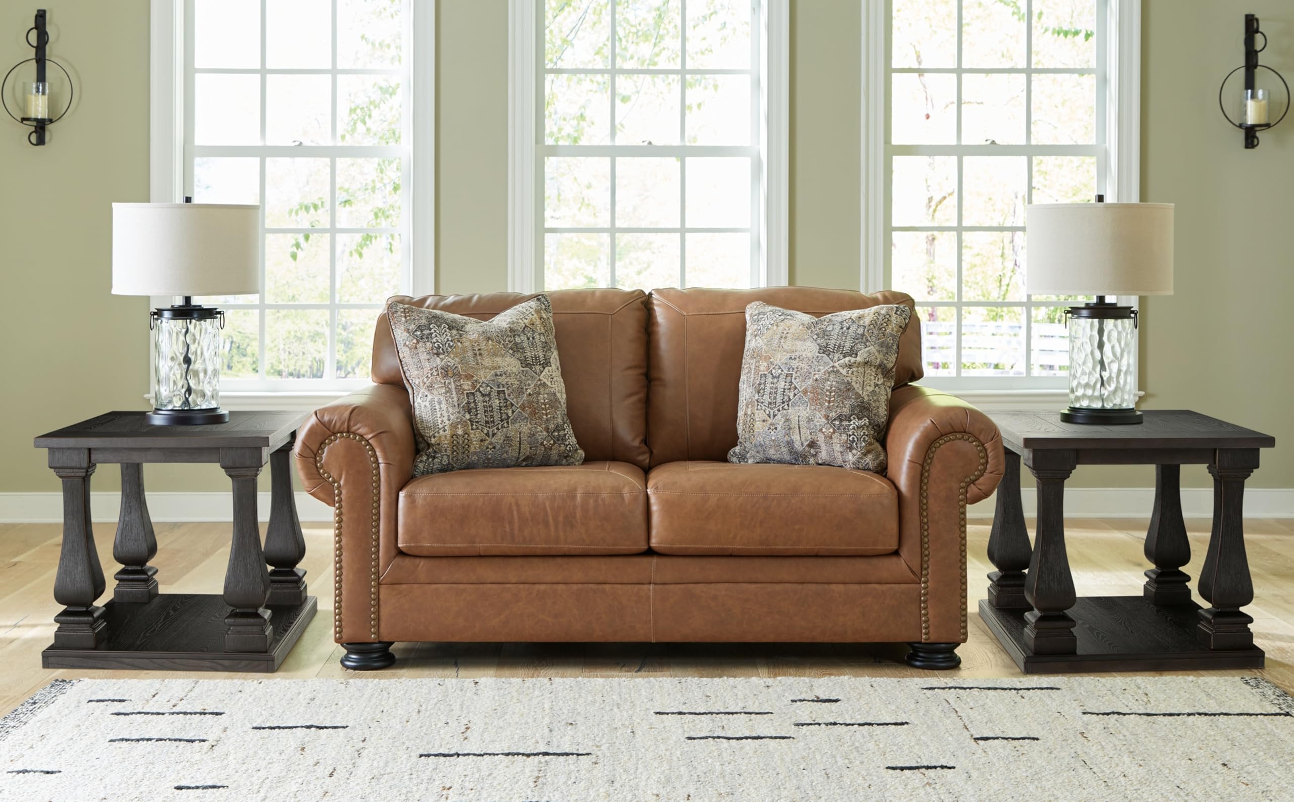 Signature Design by Ashley Carianna Classic Leather Match Loveseat with Nailhead Trim, Dark Brown