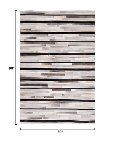 SAFAVIEH Studio Leather Collection 5' x 8' Ivory / Black STL816A Handmade Mid-Century Modern Leather Area Rug