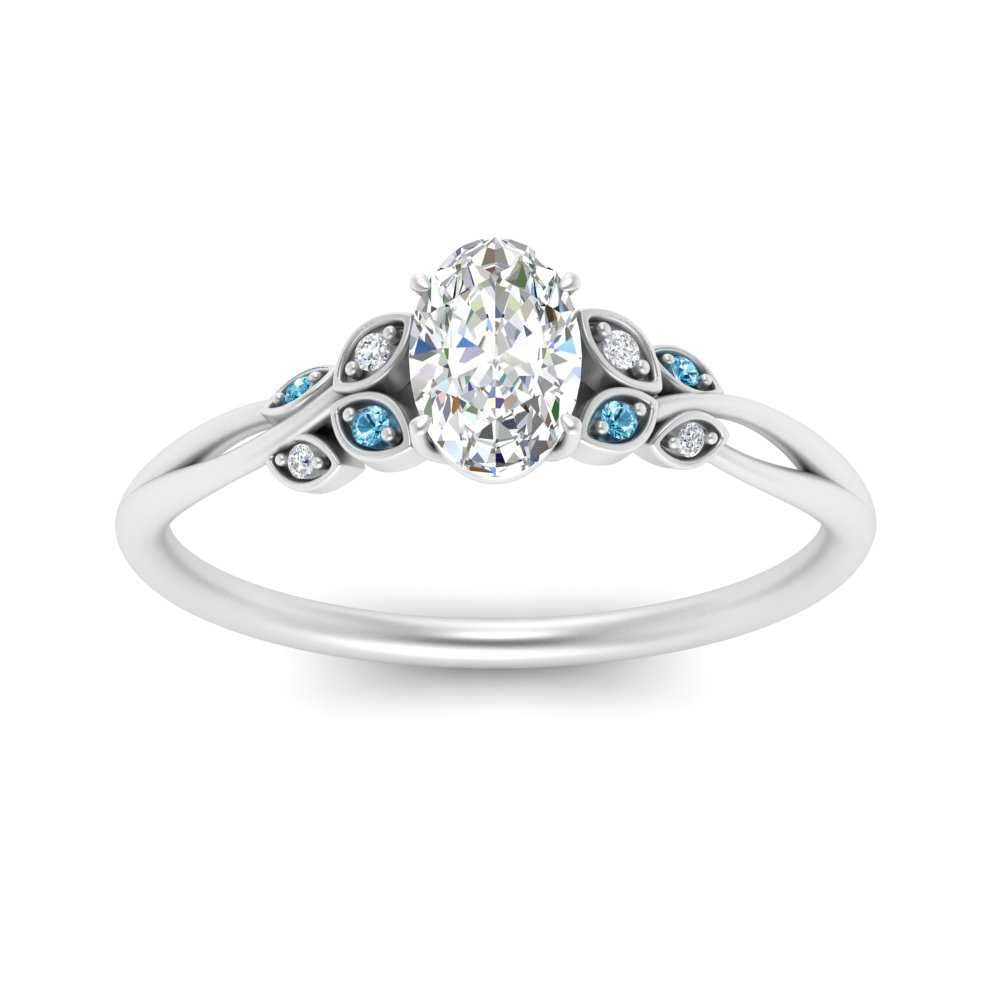 Gemsonclick Leaf Delicate Engagement Ring 925 Sterling Silver Natural Blue Toapz Oval shape Blue color Vintage Engagement Rings pave Setting in Size 5 Party Wear Daily Wear Ornament