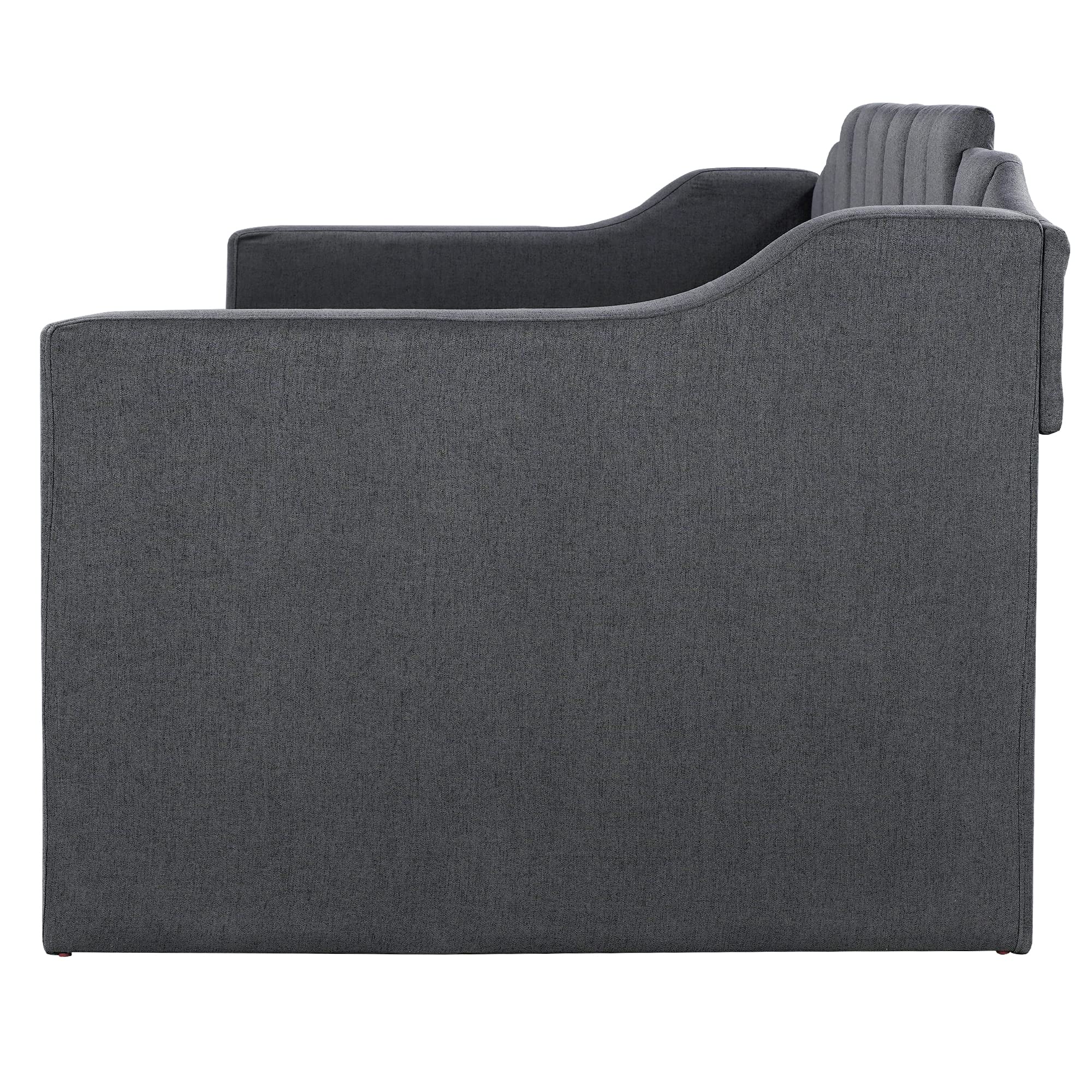 LUSPAZ Twin Size Upholstered Daybed with Wheeled Trundle and Curved Back Design, Multifunctional Modern Corner Sofa Bed Frame, Easy Assembly, No Box Spring Required, for Living Room or Bedroom, Black