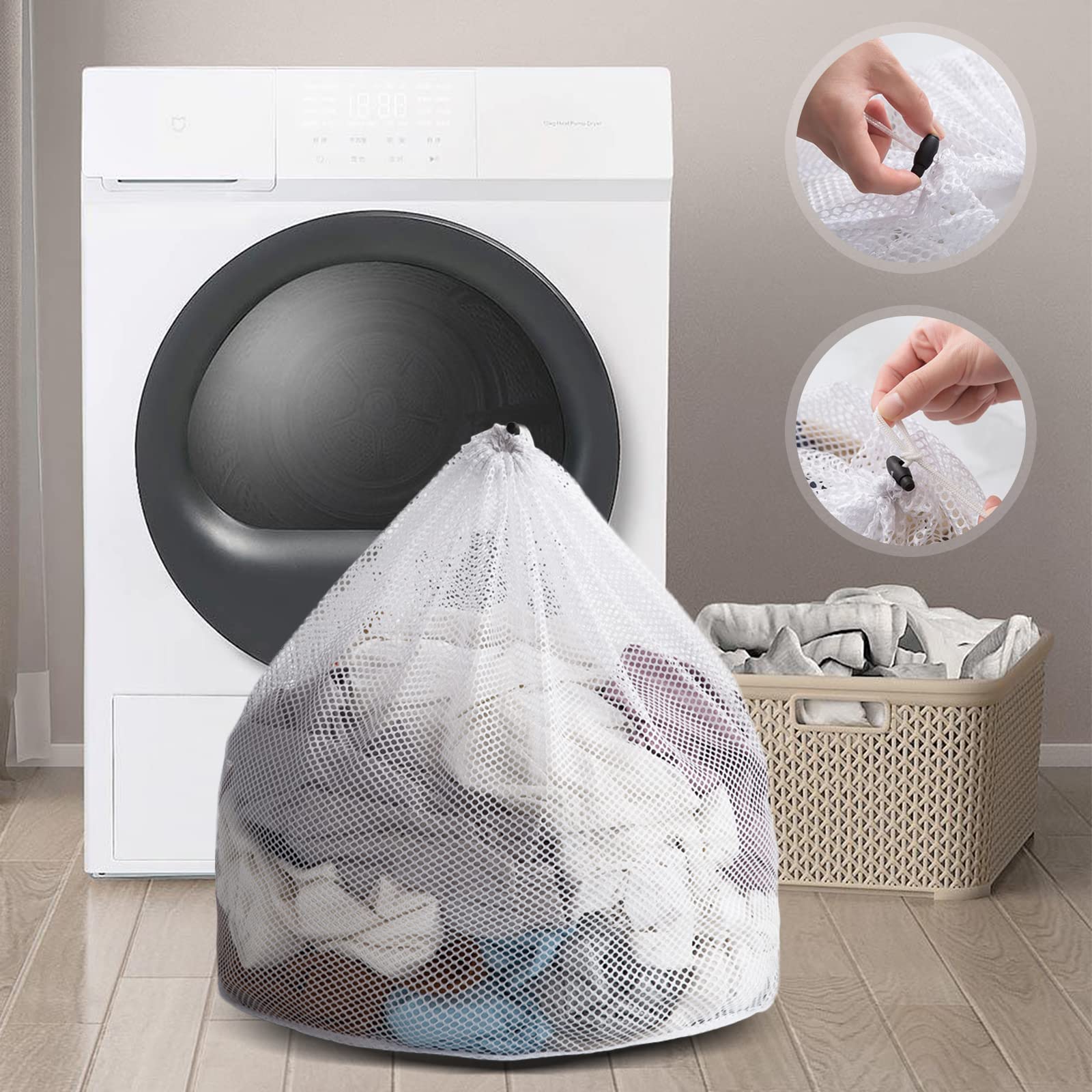 Mesh Laundry Bags Washing Machine Mesh Wash Bags Jumbo for Delicates Clothes, Reusable Mesh Laundry Bag For Washing Machine Drawstring Thickened Washer Bag